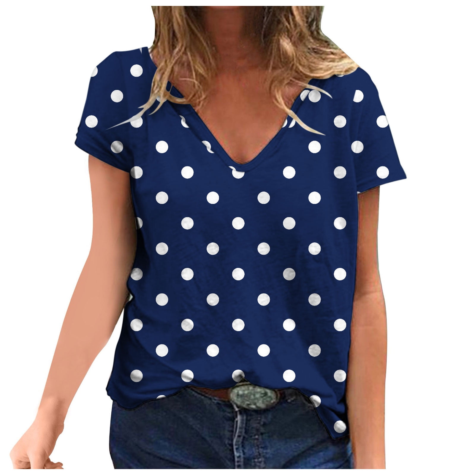 Click here for Aherbiu Short Sleeve Tops For Women V Neck Dotted... prices