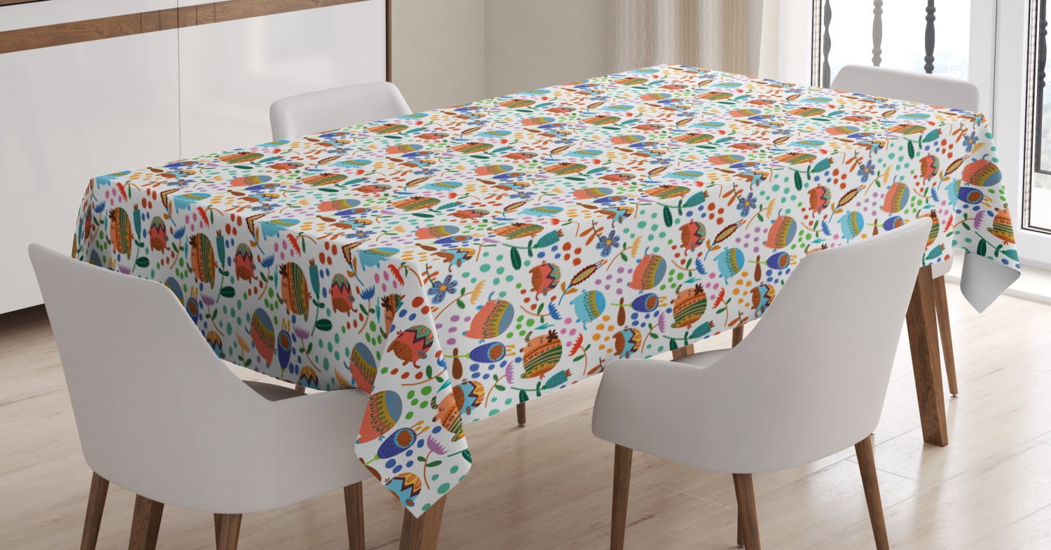 Kids Tablecloth, Earless Plumpy Elephants with Ornamental Oriental ...