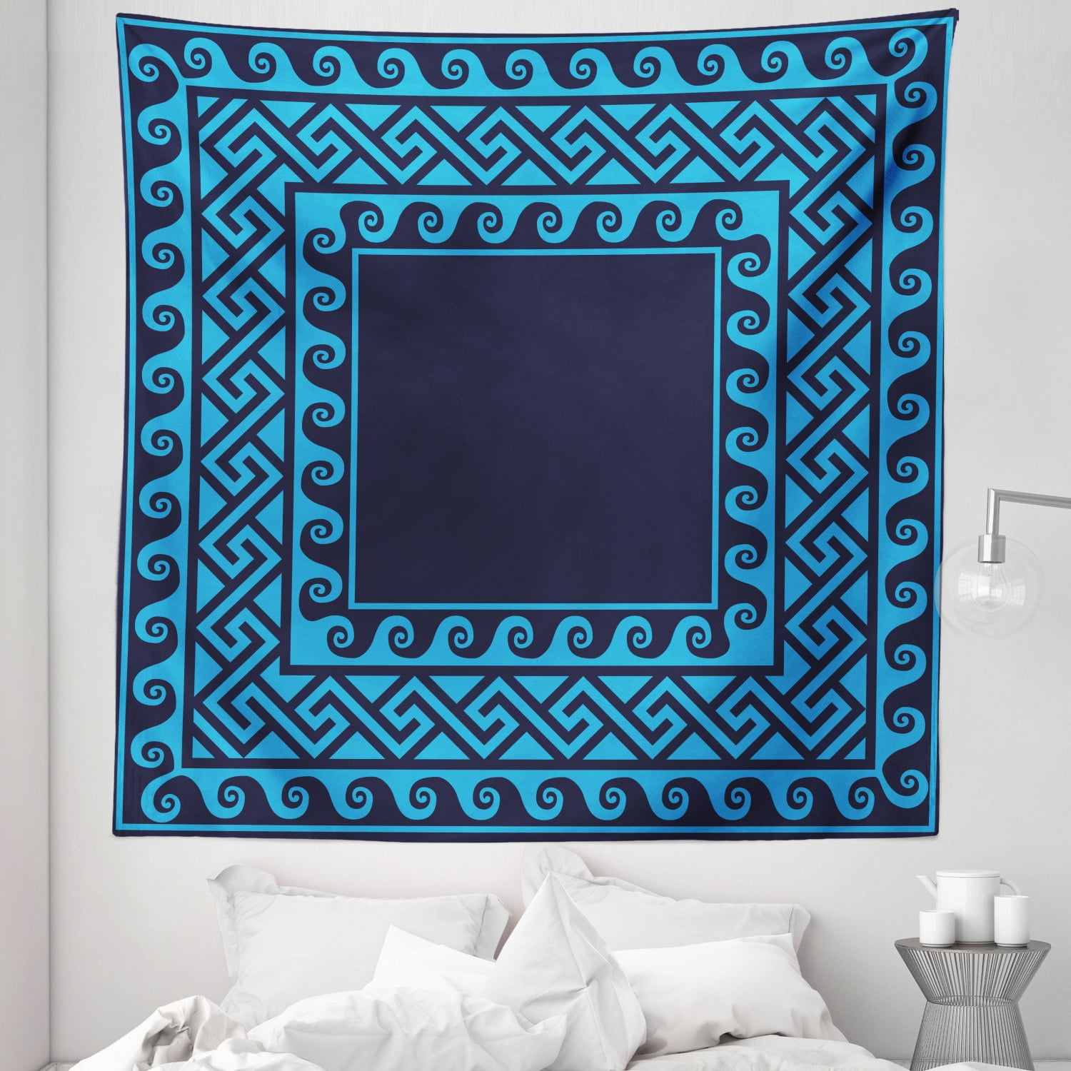 Greek Key Tapestry, Swirling Waves with Maze Square Hellenic Motifs Sea ...