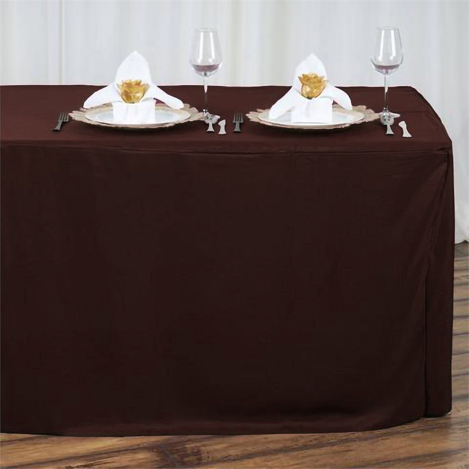 Efavormart 6FT Fitted Chocolate Polyester Rectangular Table Cover for ...