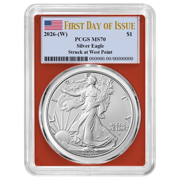 2026 (W) $1 1-oz American Silver Eagle PCGS MS70 FDOI Flag Label Red ...