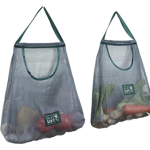 Wall-Mounted Storage Bags for Vegetables, 2 Pcs Reusable Grocery Mesh ...