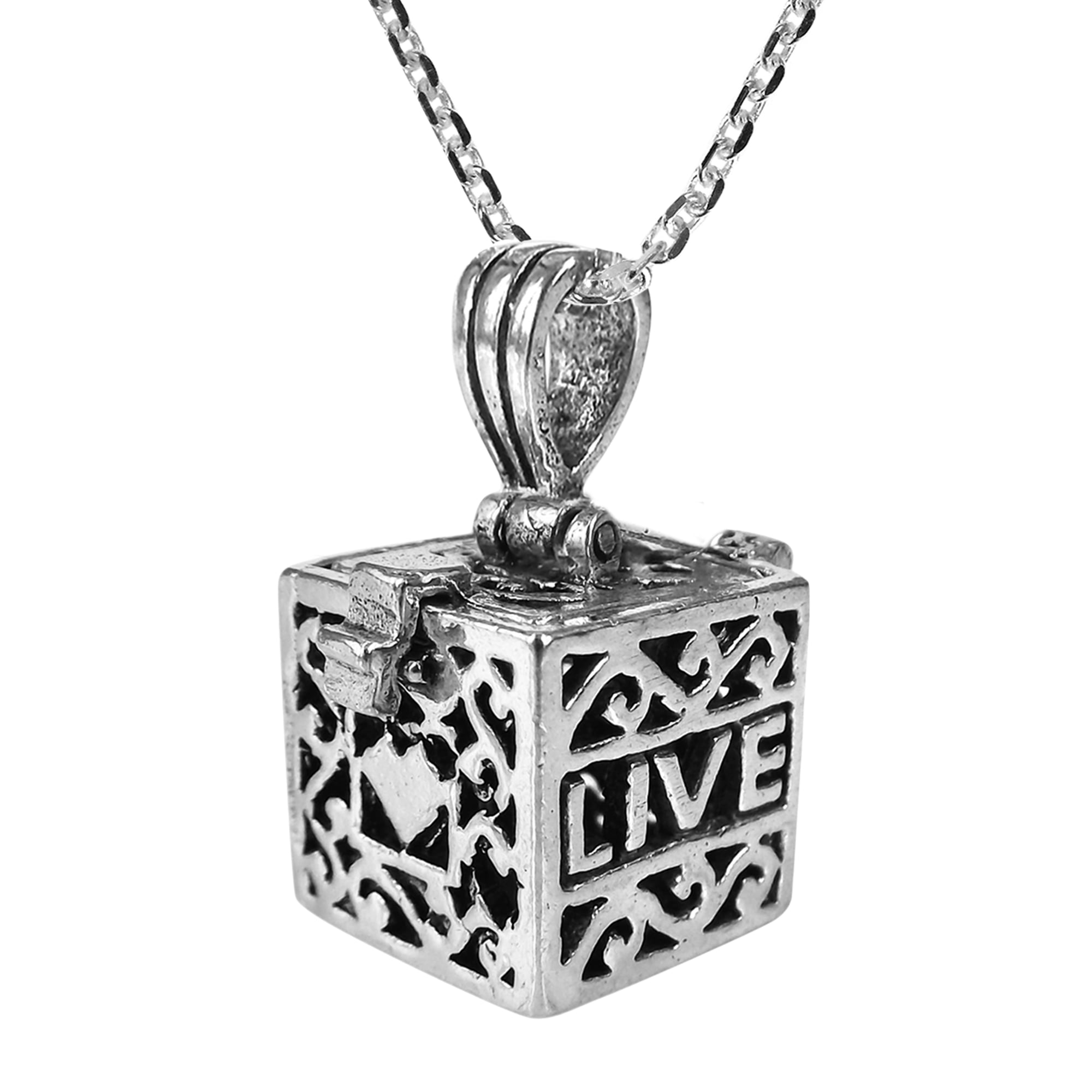 Live/Love/Laugh Prayer Box Locket .925 Sterling Silver Pendant Necklace ...