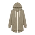 AKOEE Mid-length Zip Up Hoodie for Women Jackets with Pockets Split Hem ...