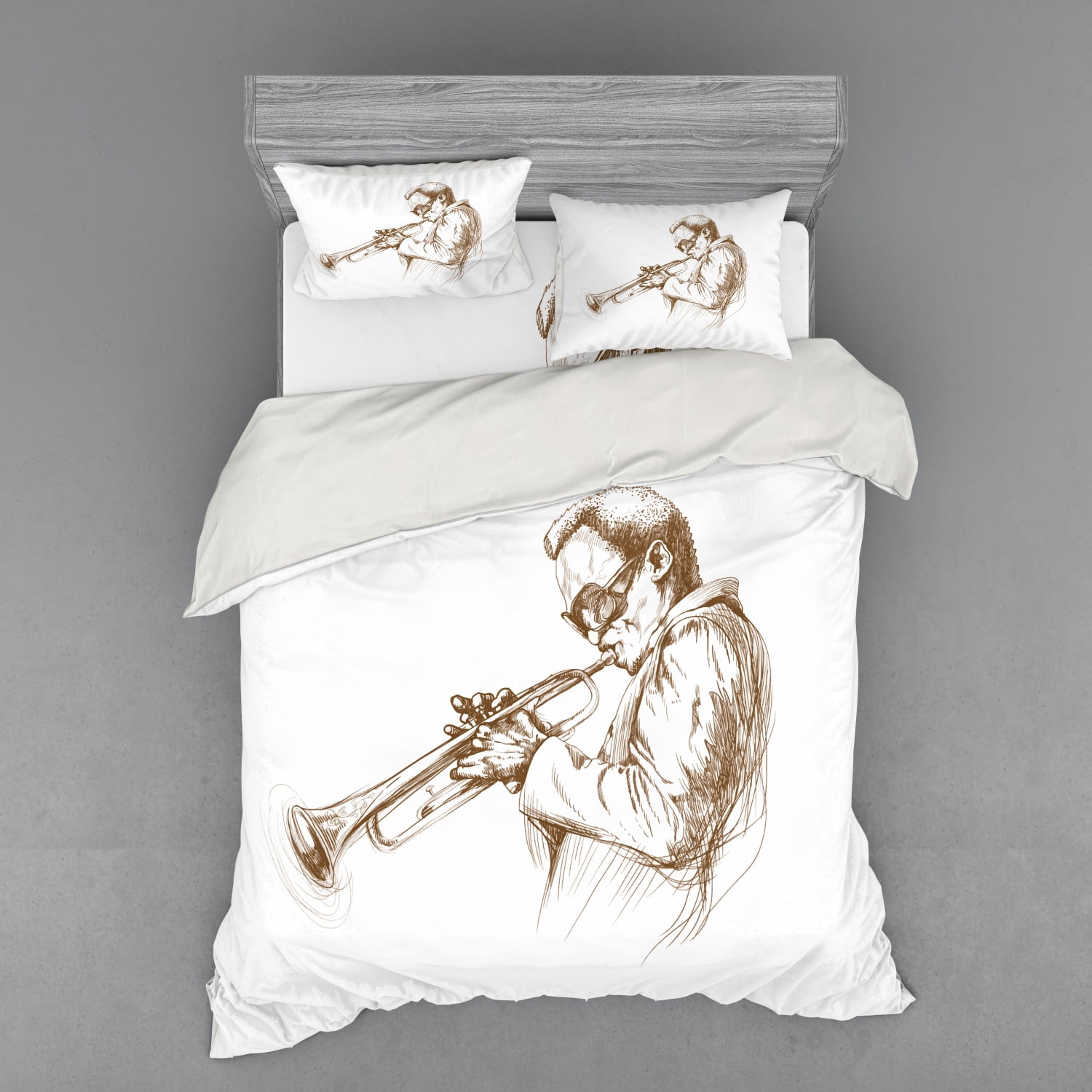 Ambesonne Music Bedding Set 4 Pcs, Sketchy Solo Jazz Band, Queen, Green ...