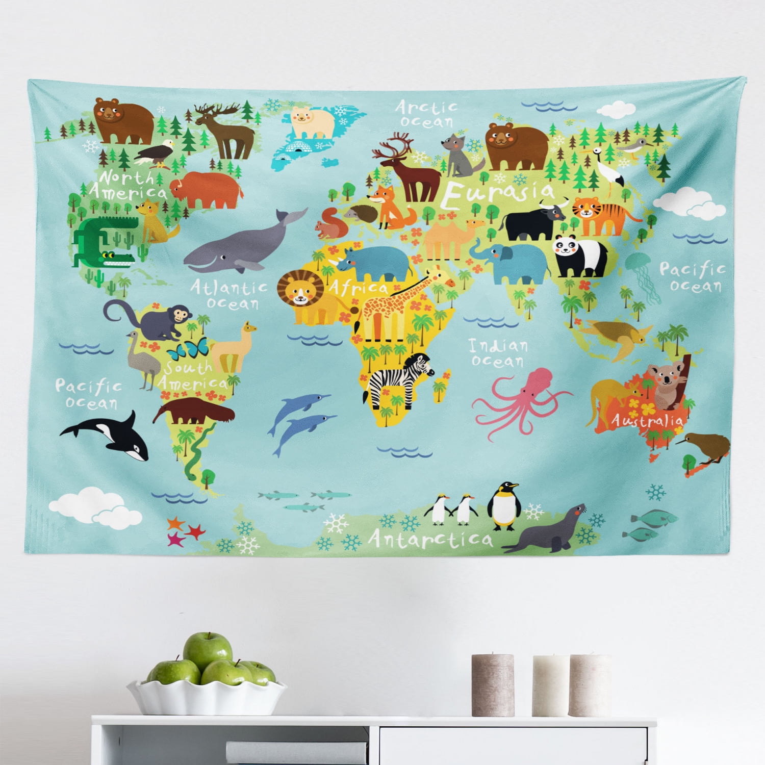 Wanderlust Tapestry, Modern Elements of Infographics Octopus Animal and ...