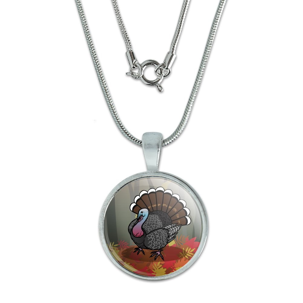Turkey Thanksgiving Autumn 0.75" Pendant with Sterling Silver Plated ...