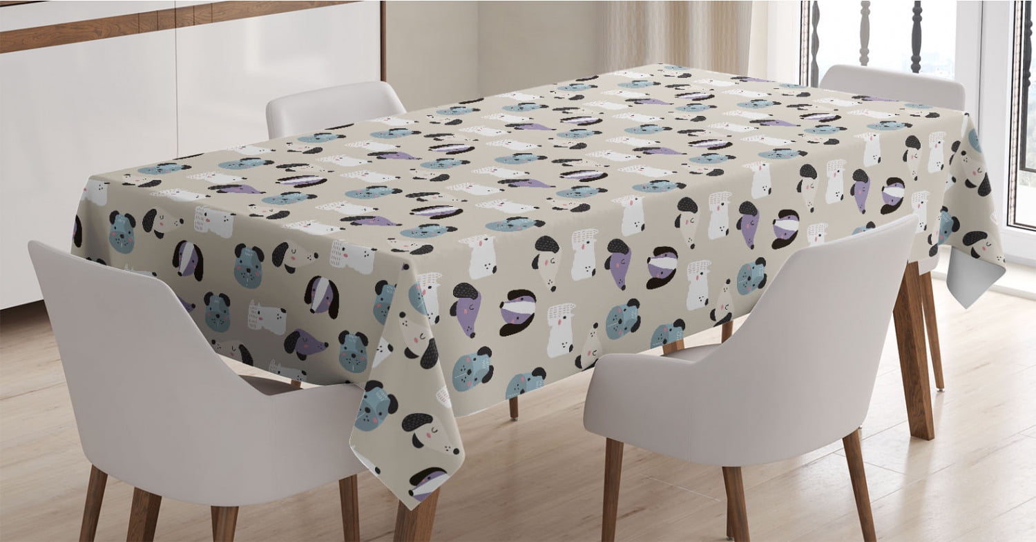 Dog Tablecloth, Style Cartoon Puppy Faces Animals with Side and Front ...