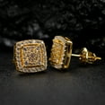 Yellow Gold 925 Sterling Silver Hip Hop 3D Cube Square Cluster Stud ...