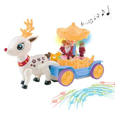 Vokodo Musical Walking Reindeer with Beautiful Rotating Santa Claus ...