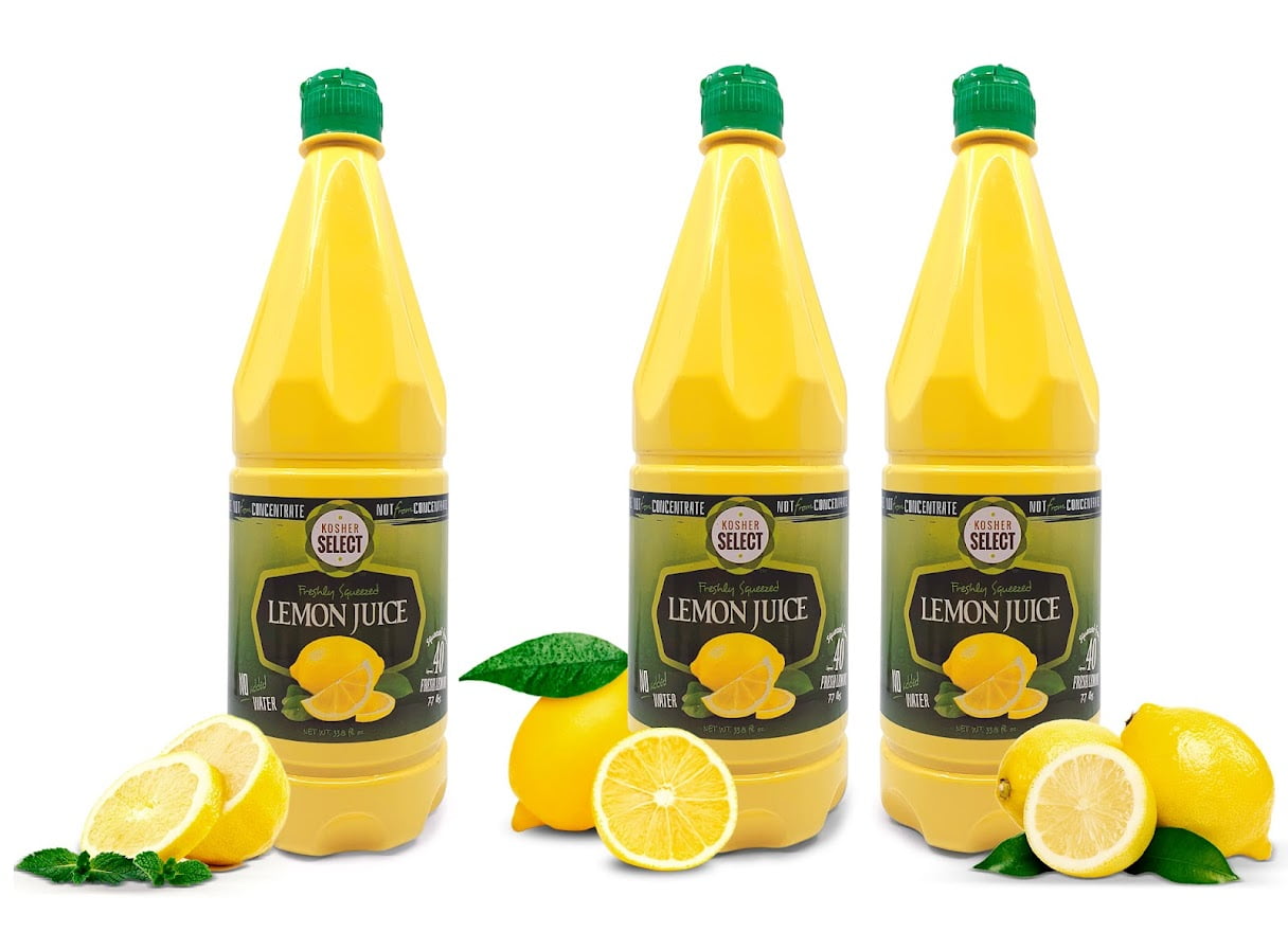 Kosher Select Freshly Squeezed Lemon Juice | No Added Water | Pack of 3 ...