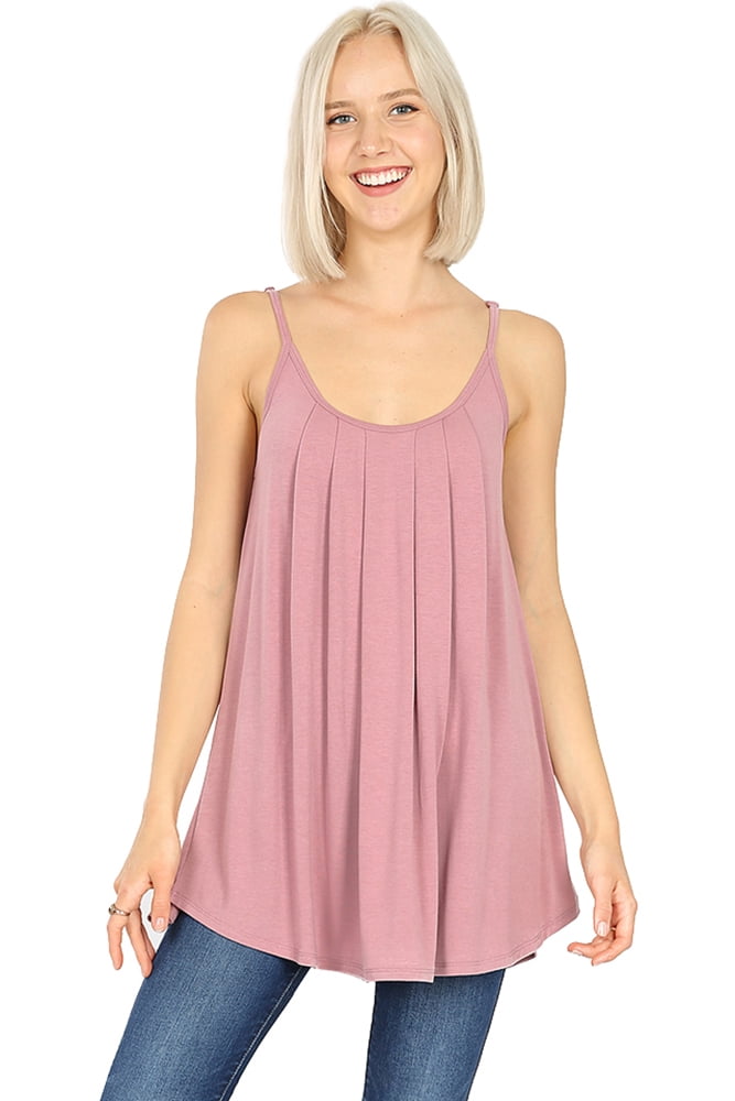 ShezPretty Women's Solid Sleeveless Pleated Cami Adjustable Straps Tank ...