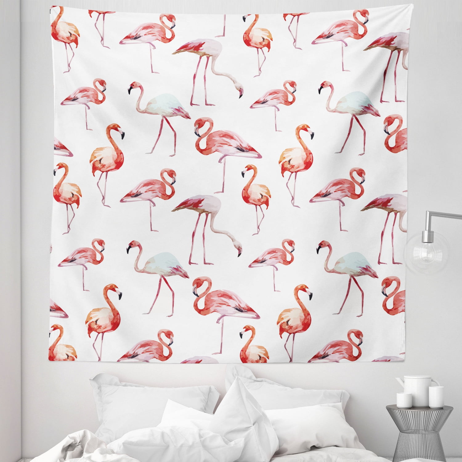 Flamingo Tapestry, Watercolor Repetitive Pattern with Exotic Birds ...