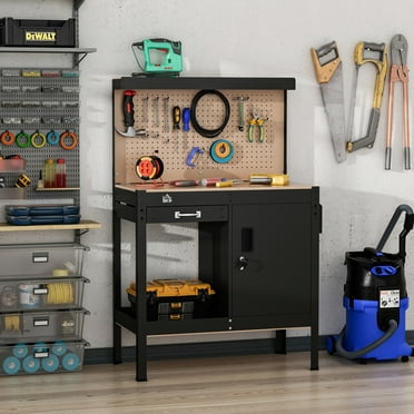 WORKPRO 2-in-1 48-inch Workbench and Cabinet Combo with Light, Steel ...