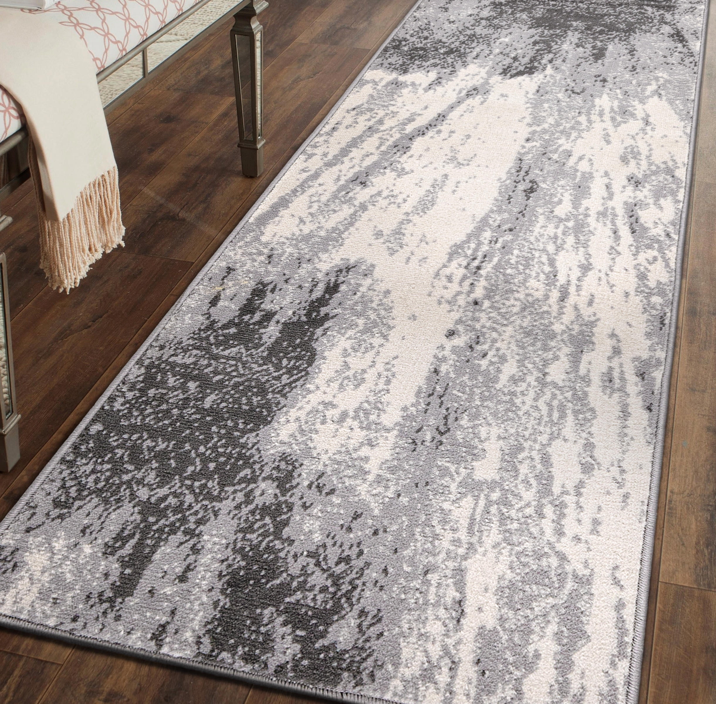 Contemporary Modern Abstract Area Rug 2'x7' Gray Runner Rug - Walmart.com