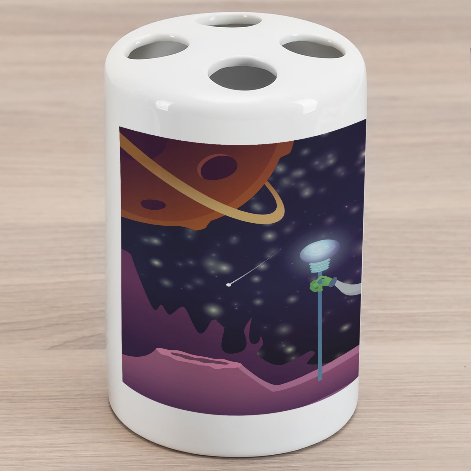 Alien Ceramic Toothbrush Holder, Cosmic Space Background with Funny ...