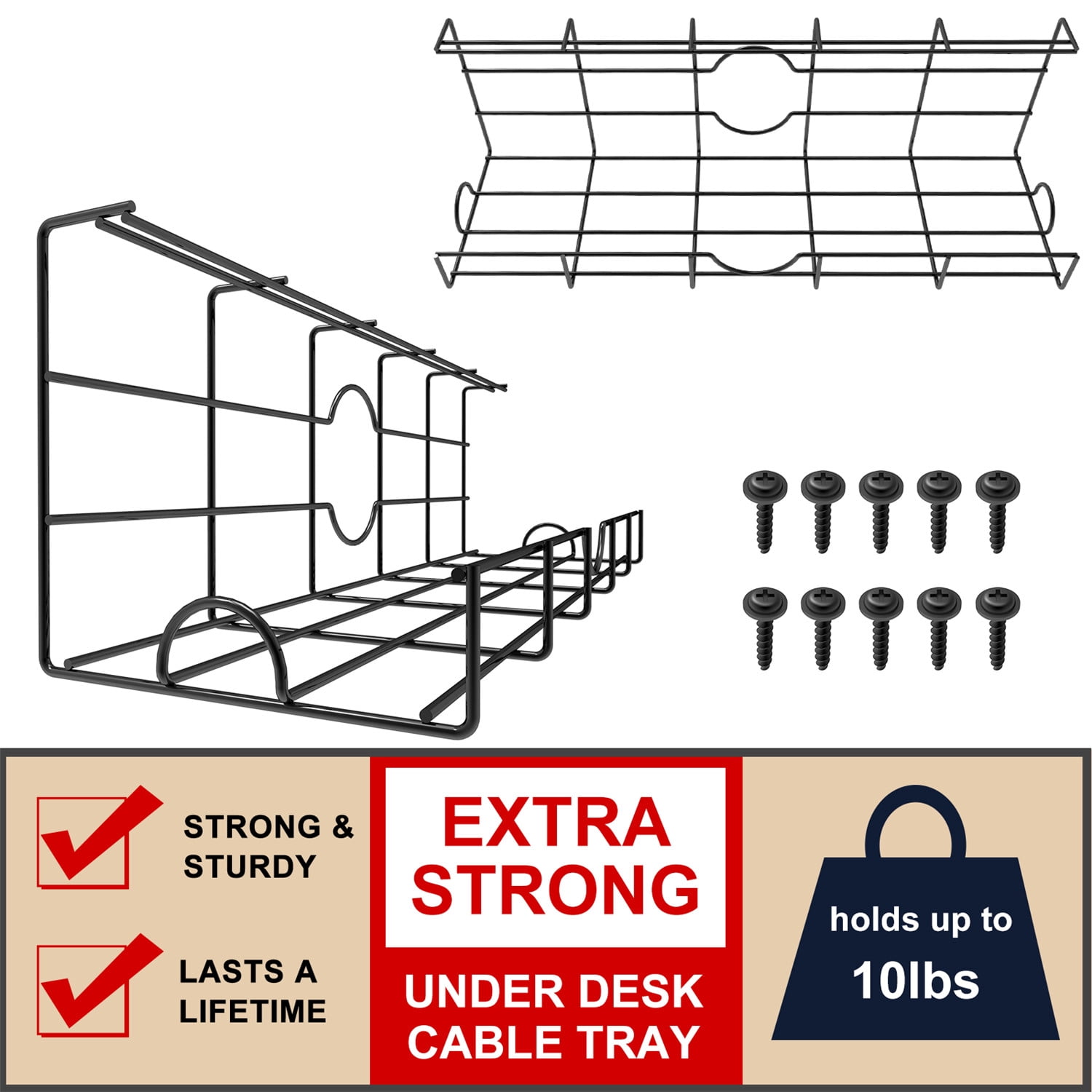 Buy Fuleadture 2 Pack Under Desk Cable Management Tray, Cable Organizer ...