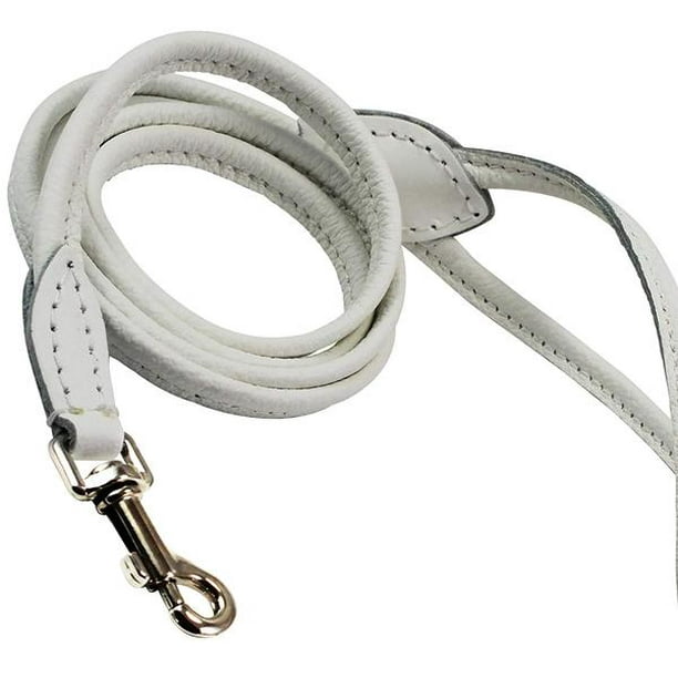 Dogs My Love 4ft Long Round Genuine Rolled Leather Dog Leash White (X ...