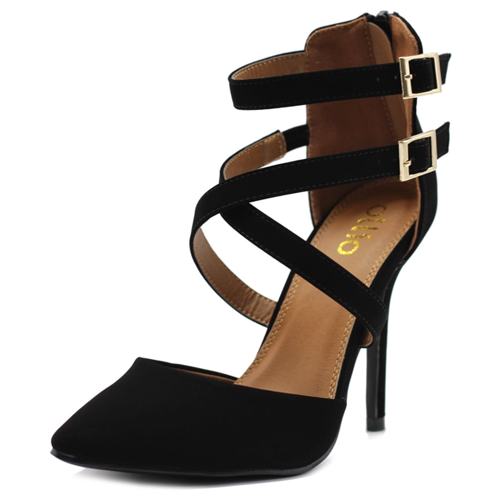 Ollio Women's Shoes Cross Straps Back Zipper Stiletto High Heels Nubuck ...