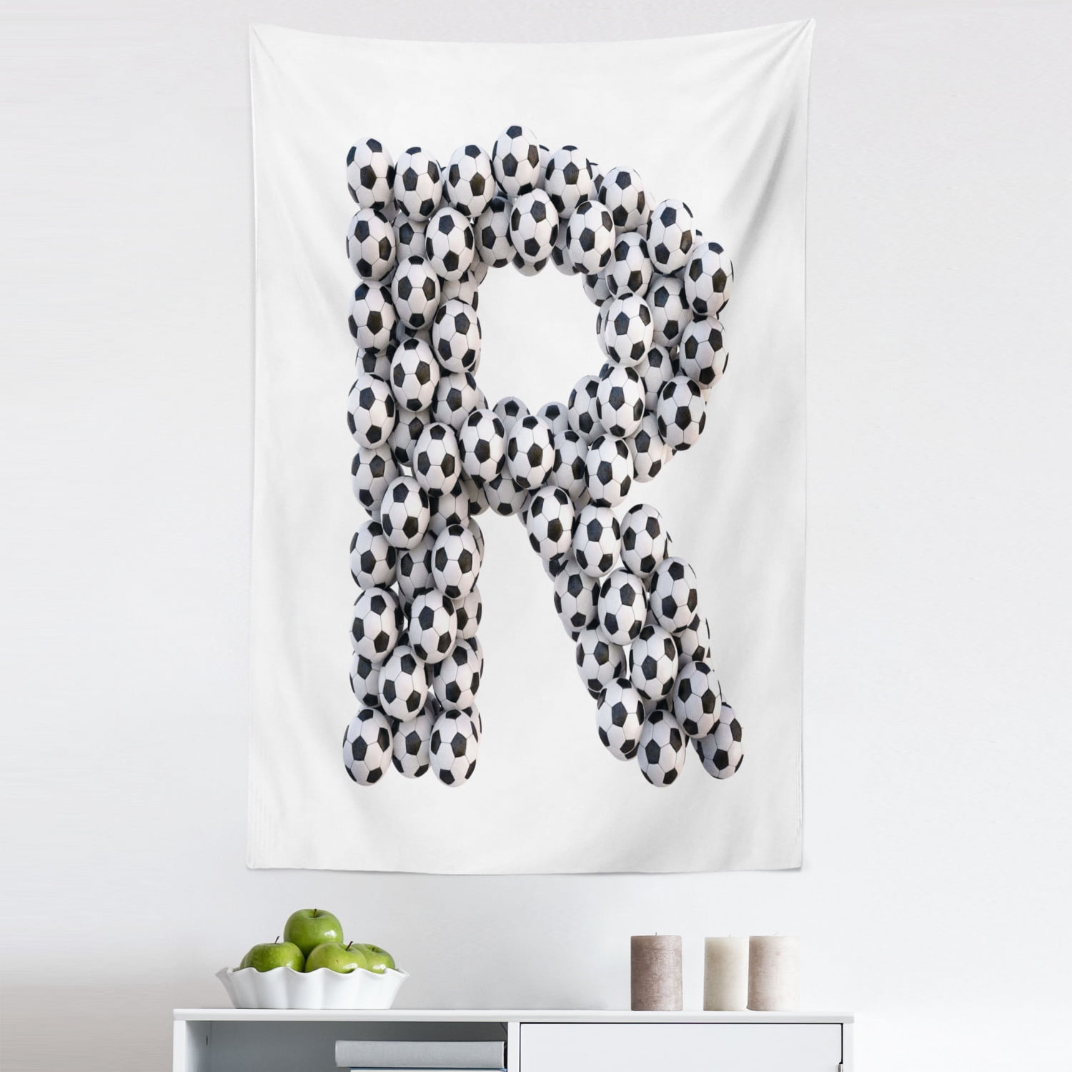 Letter R Tapestry, Soccer Themed Pattern Abstract Alphabet Design ...