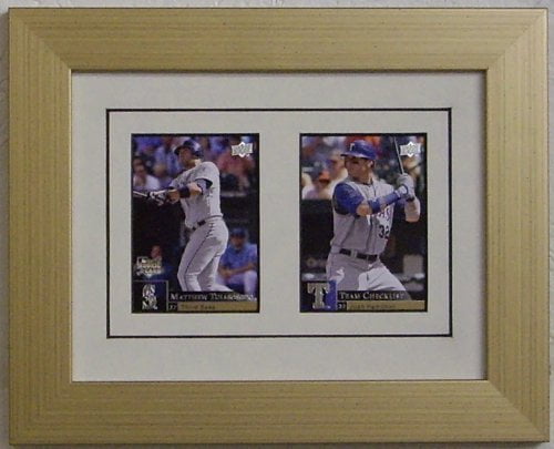 Trading Card Frame for 2 Cards Brushed Gold Moulding White (Black Trim ...