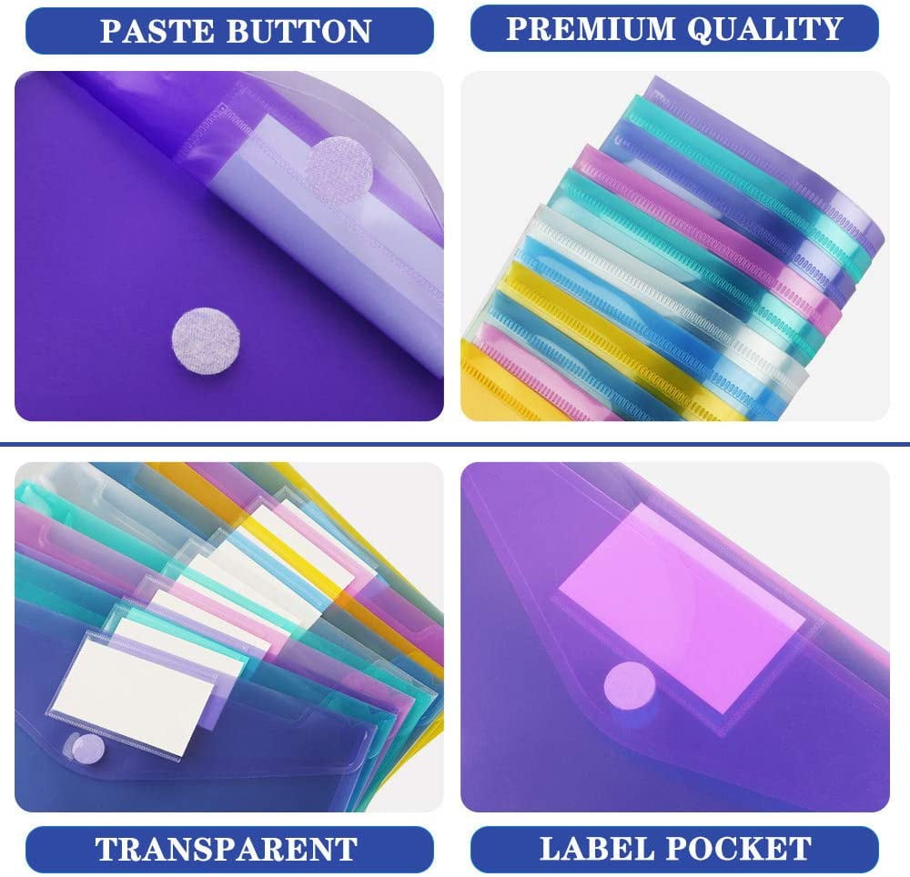 Buy Hook & Loop 10 Pack Clear Plastic Envelopes with Snap Closure Poly ...