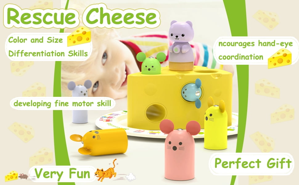 Buy Magnetic Wooden Rescue Cheese Game Toy for Toddlers - Cat Catch ...