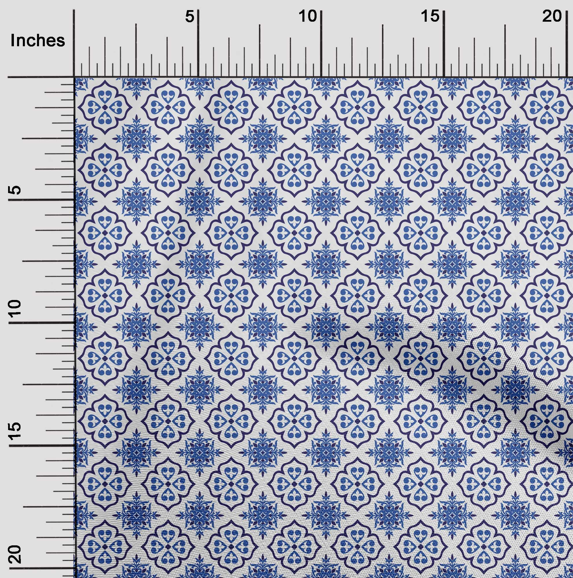 oneOone Silk Tabby White Fabric Floral & Tiles Moroccan Sewing Craft ...