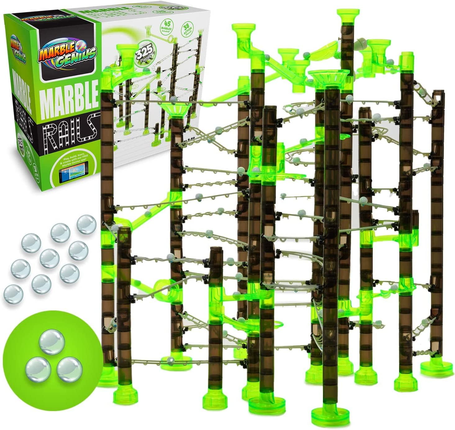 Marble Genius Marble Rails Extreme Set, 625 Piece Marble Run (55 ...