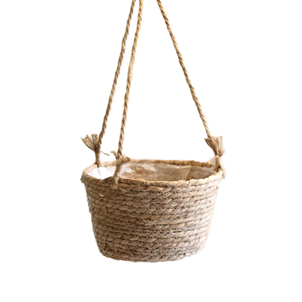 Jute Rope Hanging Planter Woven Plant Storage Basket Indoor Outdoor ...