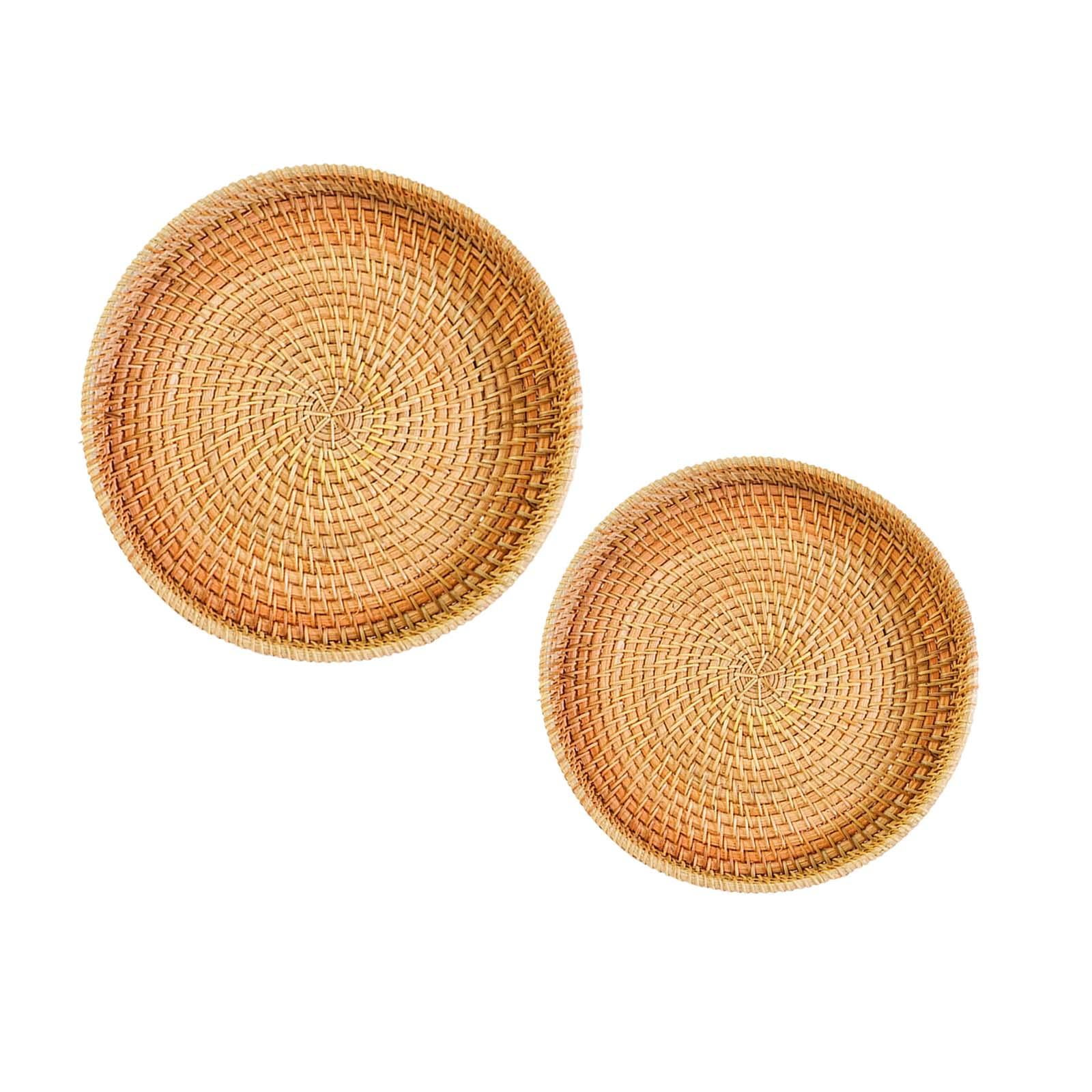 2x Round Rattan Serving Storage Platter Organizer for Breakfast Parties ...