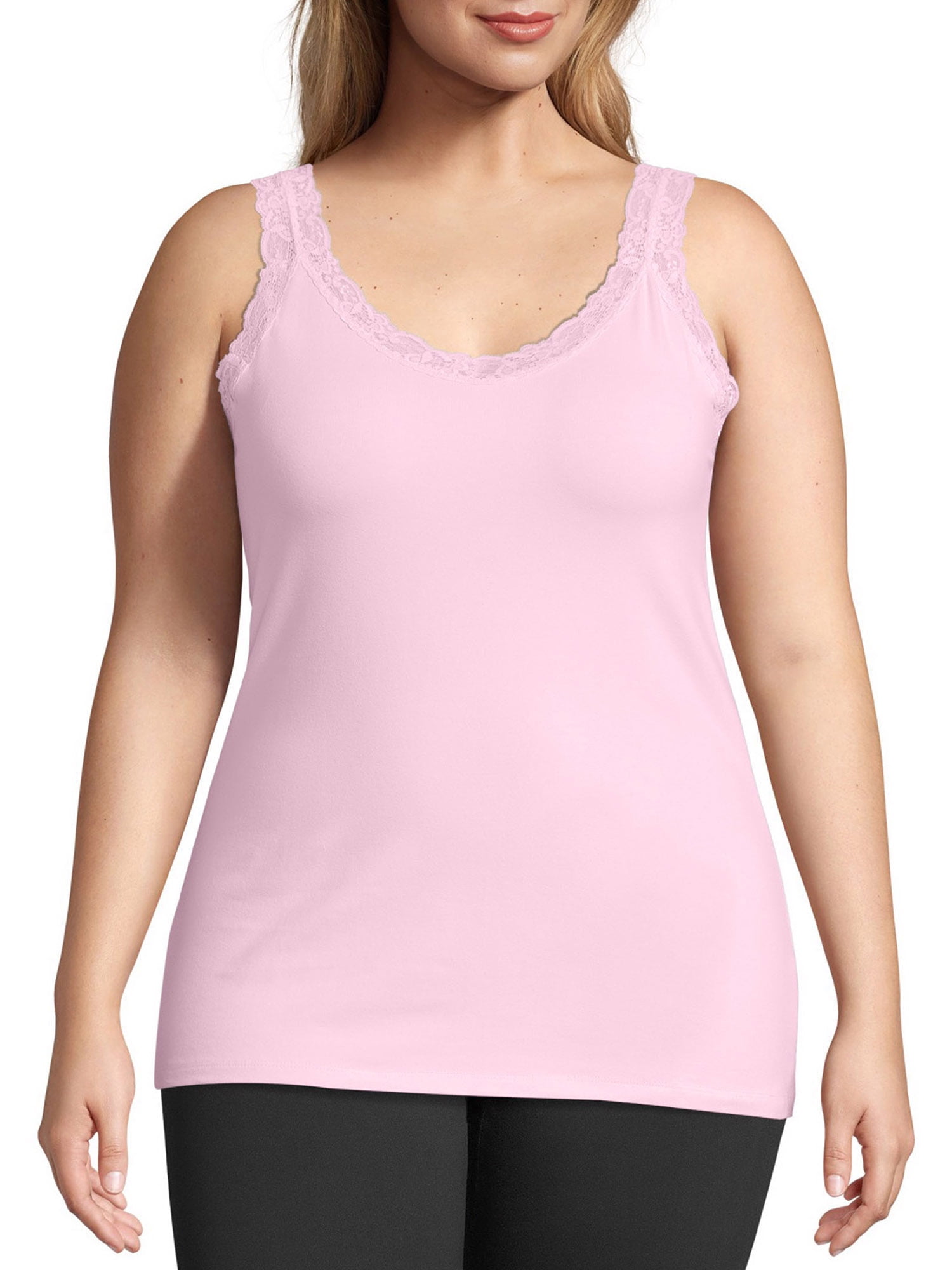 Just My Size Just My Size Womens Plus Size Stretch Jersey Lace Trim Camisole