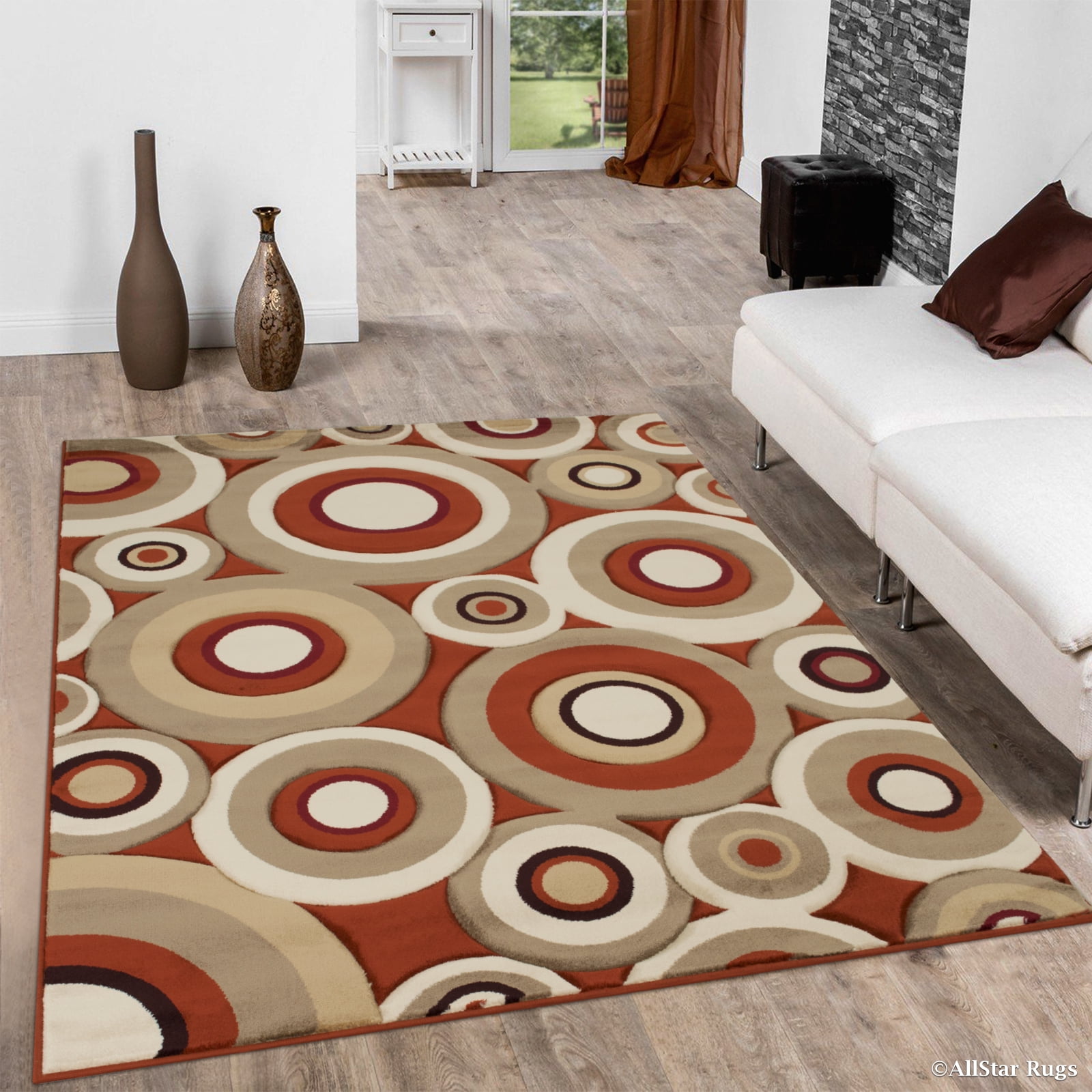 Allstar Orange Woven Hand Carved Contemporary. Modern Circles Area Rug ...