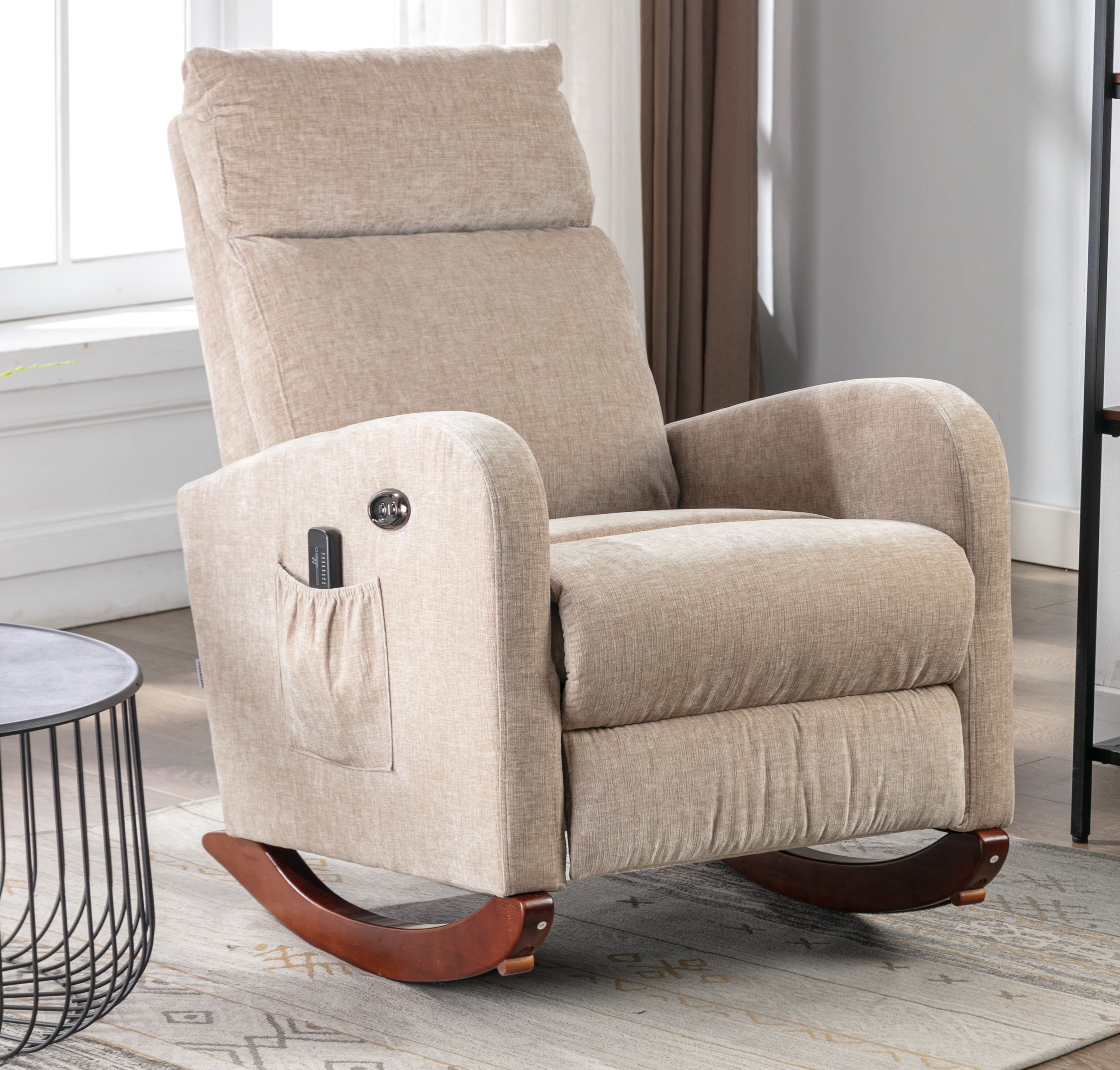 Sturdy Durable Construction Rocking Chair with Side Pocket Mid-Century ...