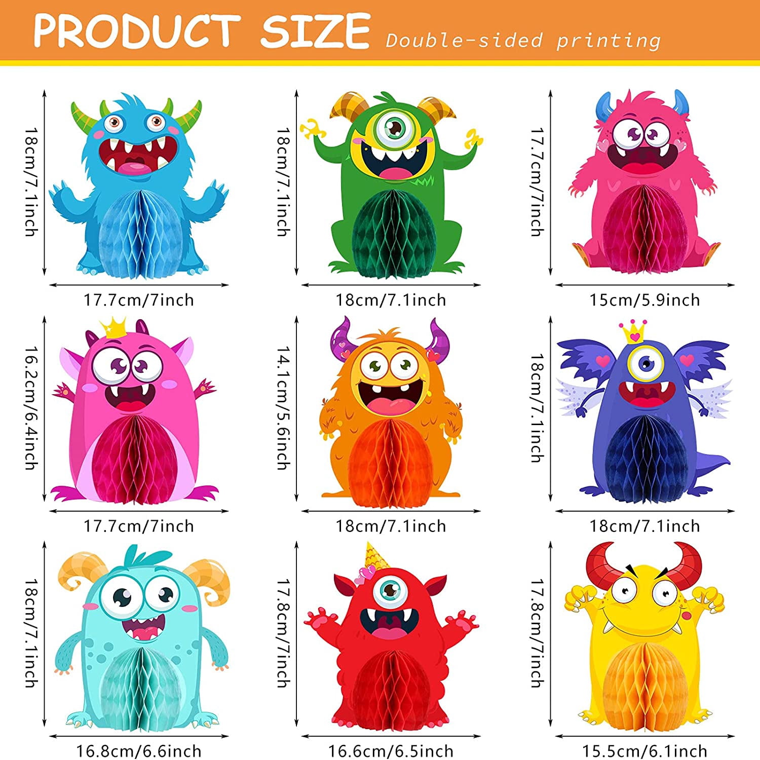 9 Sets Monster Honeycomb Centerpieces Little Monster Party Table ...