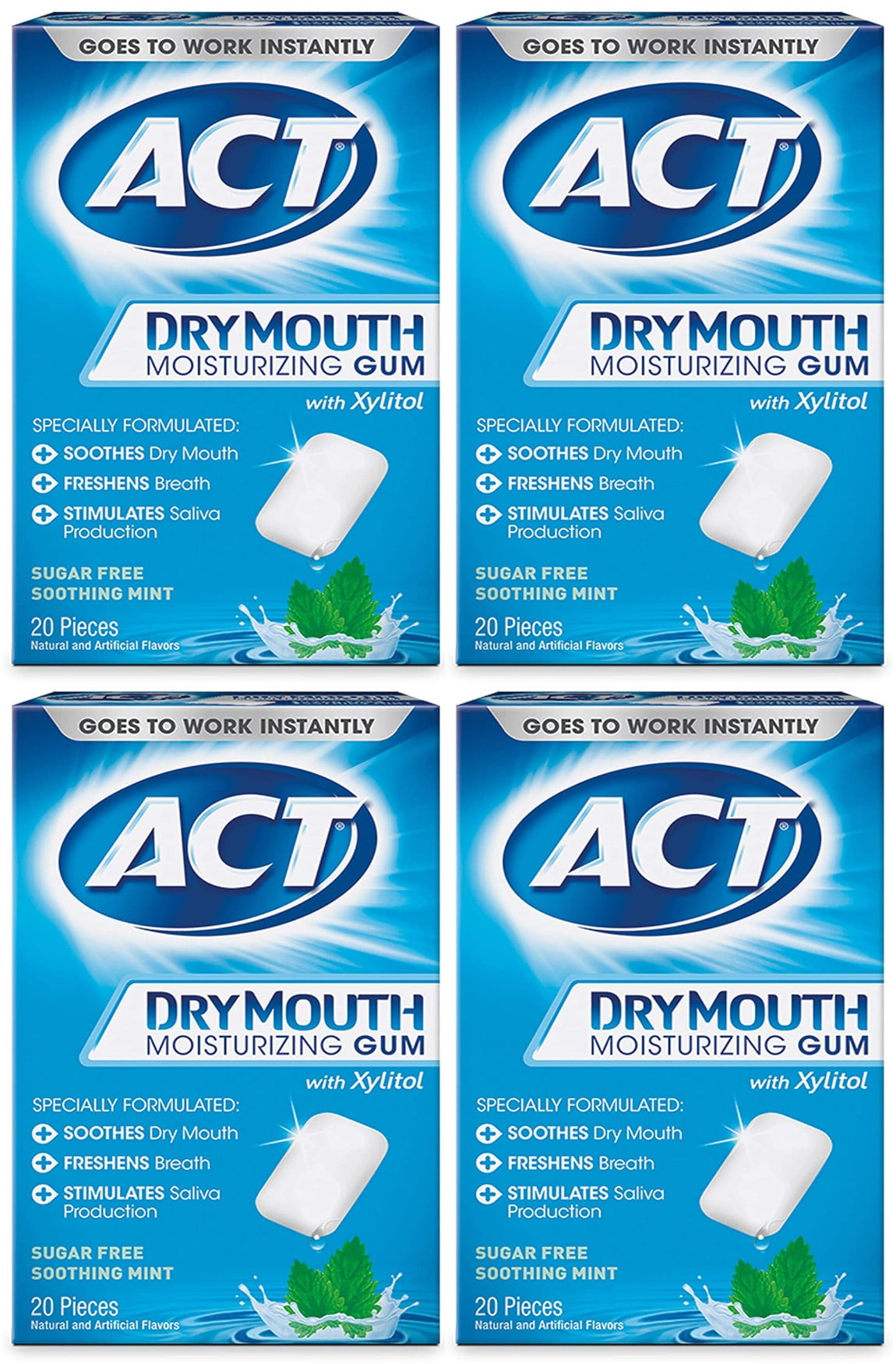 ACT Dry Mouth Moisturizing Gum, Sugar-Free Soothing Mint, 20 ea (Pack ...