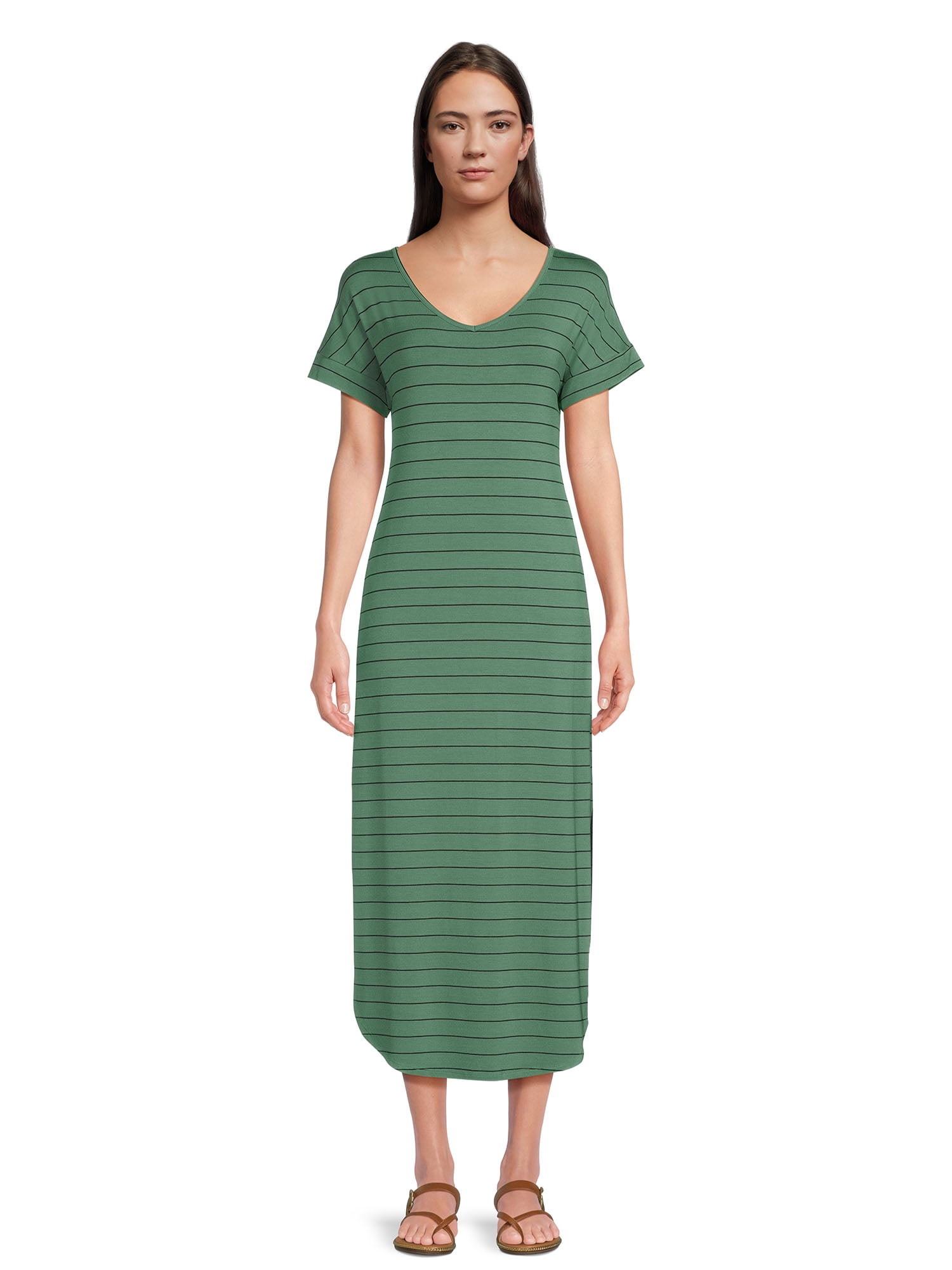 Time and Tru Women's Knit Maxi Dress with Short Sleeves, Sizes XS-XXXL ...
