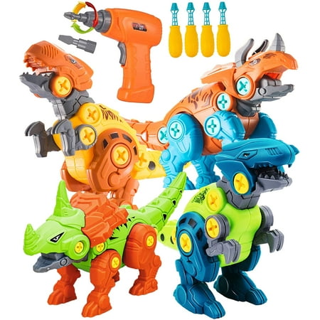 Take Apart Dinosaur Toys for Kids with Electric Drill, 4 Packs DIY Dinosaur Educational Building ...
