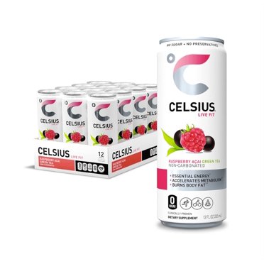 CELSIUS Peach Mango Green Tea, Functional Essential Energy Drink 12 Fl ...