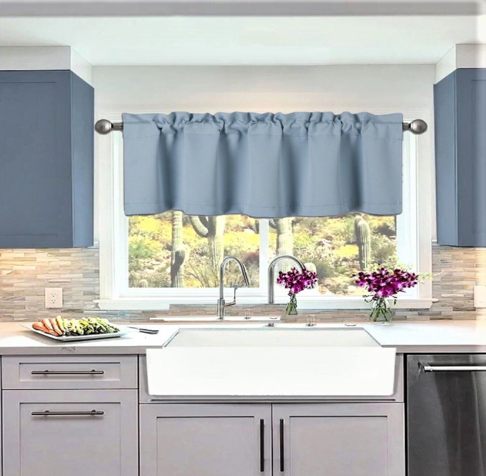 Blackout thermal insulated 1pc TVLO light blue valance curtain for ...