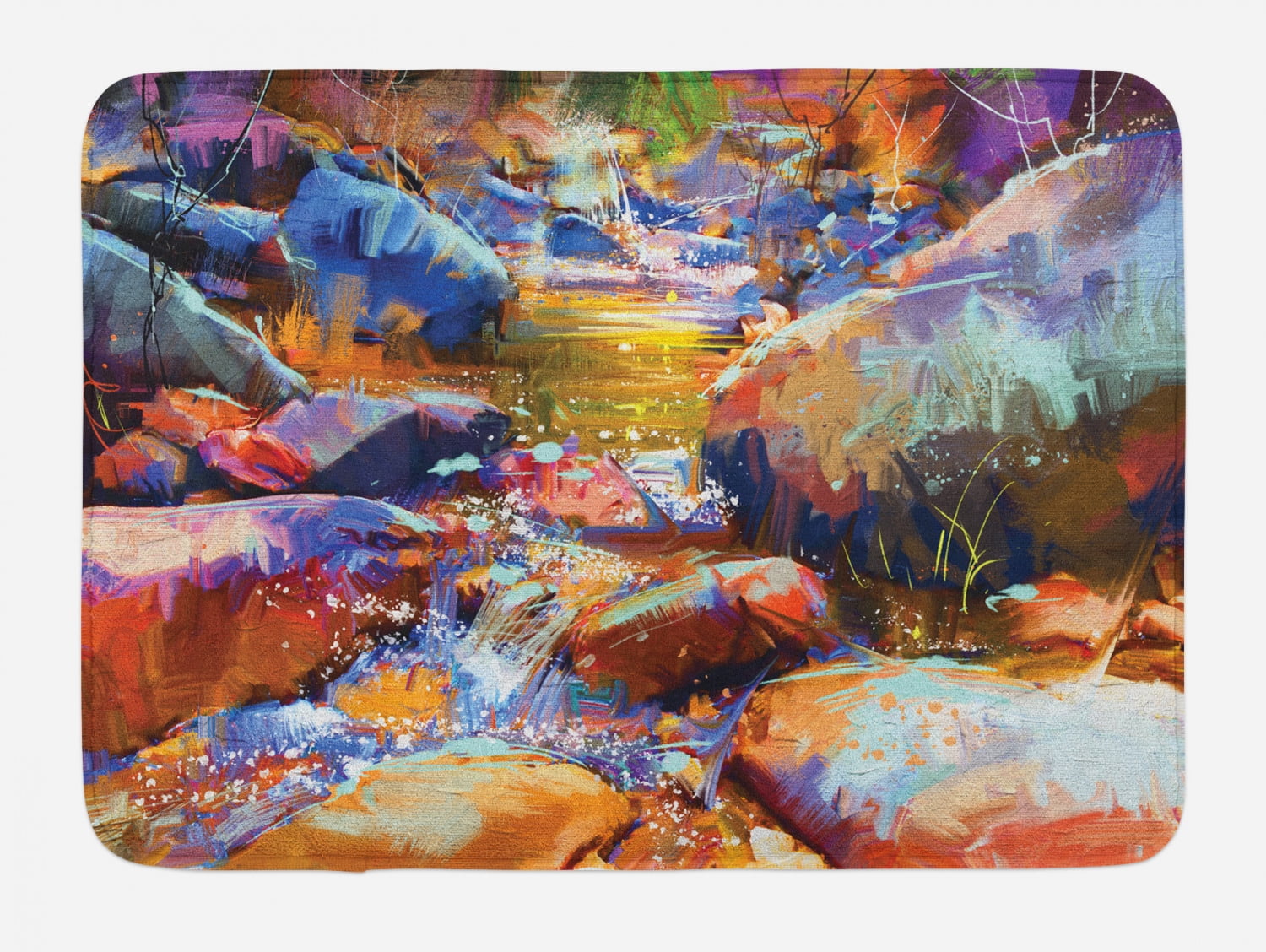 Fantasy Bath Mat, Abstract Waterfall with Rock Stones in the River ...