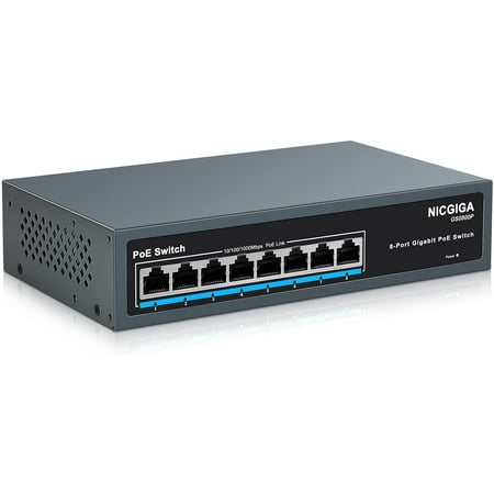 NICGIGA 8 Port Gigabit PoE Switch @120W, Sturdy Metal Fanless Housing ...