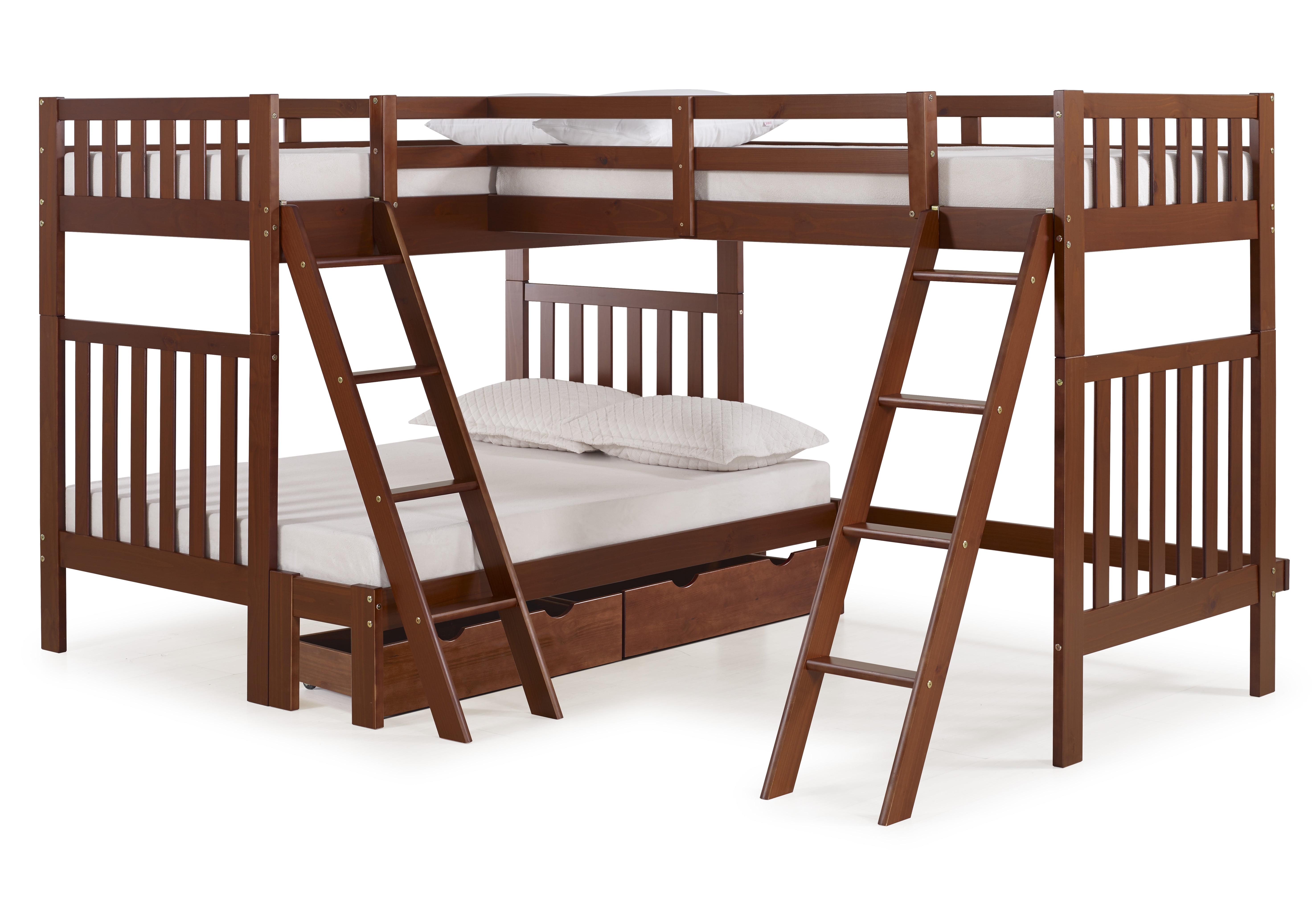 Aurora Twin Over Full Bunk Bed with Tri-Bunk Extension and Storage ...