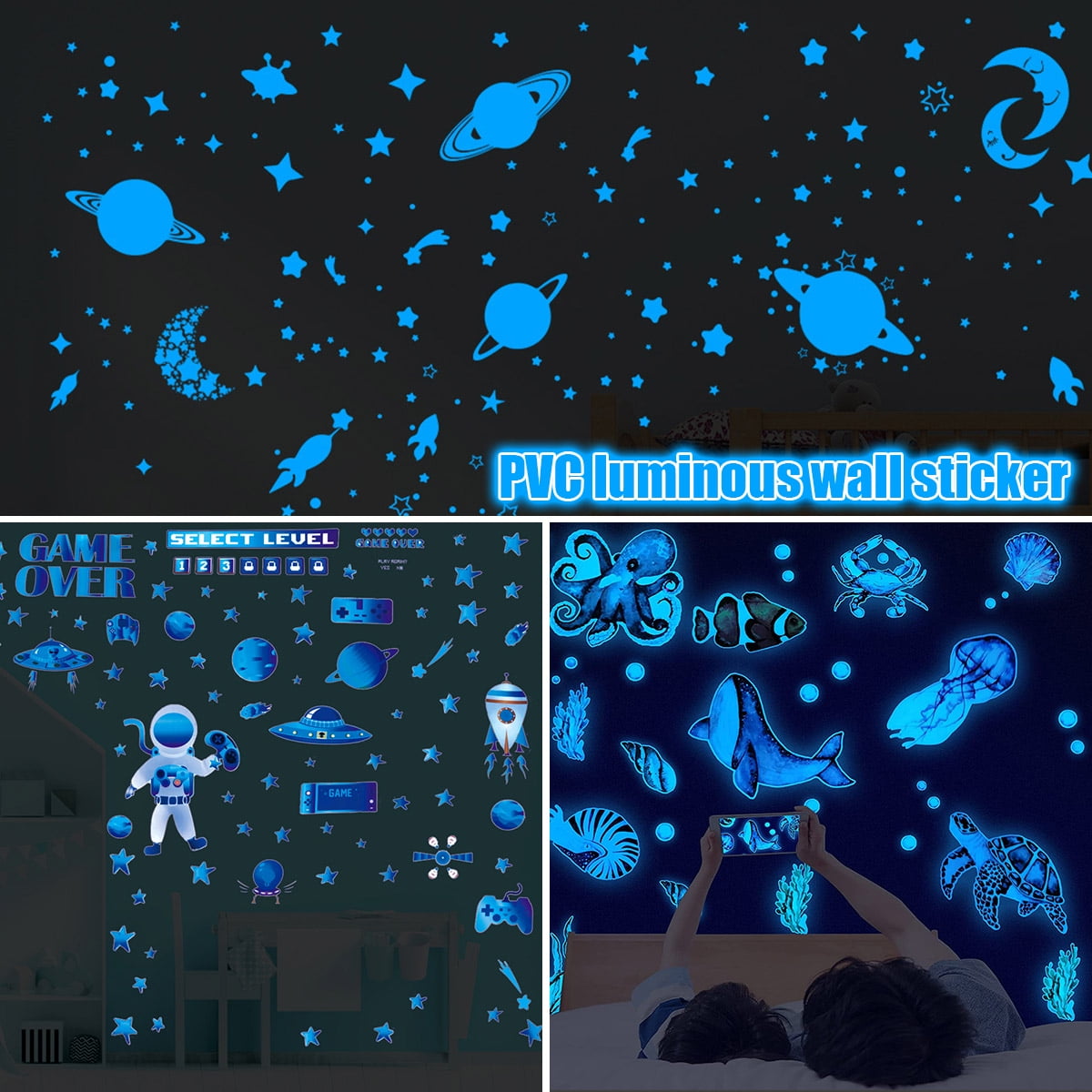 kitwin 4/6pcs Glow in The Dark Ocean Themed Wall Stickers Luminous ...