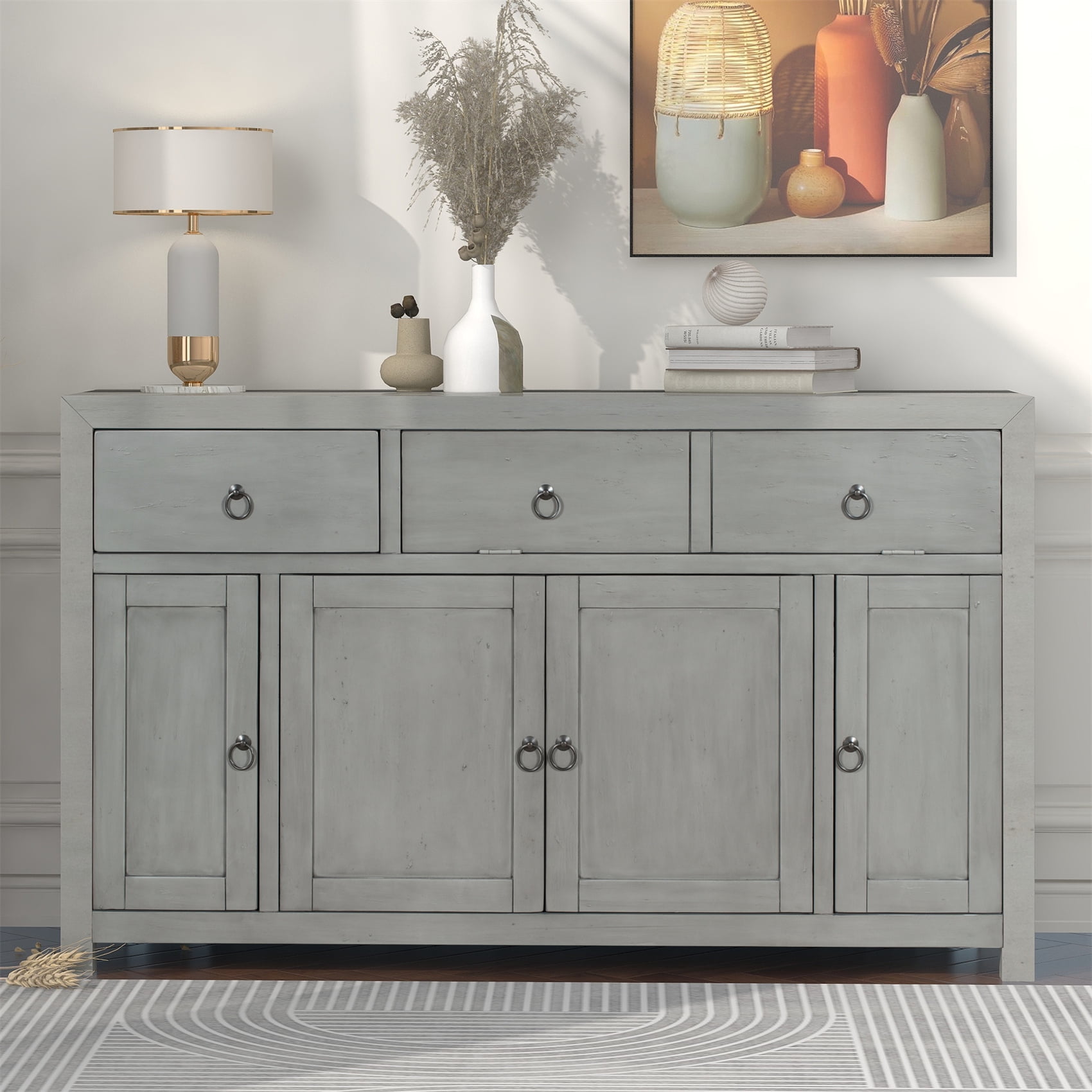 Accent Storage Cabinet, 60 inches Wood Console Table with 4 Doors, 2 ...