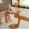 Finmind Mid-Century C-Shaped End Table Set of 2, Solid Wood Round Side ...