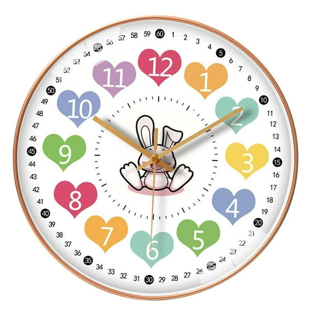 Silent Wall Clock Kids Learning Telling Time Teaching Clock rabbit ...