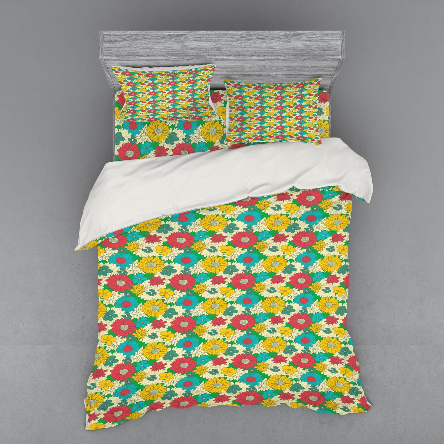 Ambesonne Colorful Bedding Set 4 Pcs, Vintage Flowers Art, Queen ...