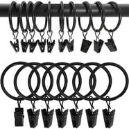 Cafe-Appropriate Curtain Rings with Clips, Matte Black, 25 Pack Metal ...