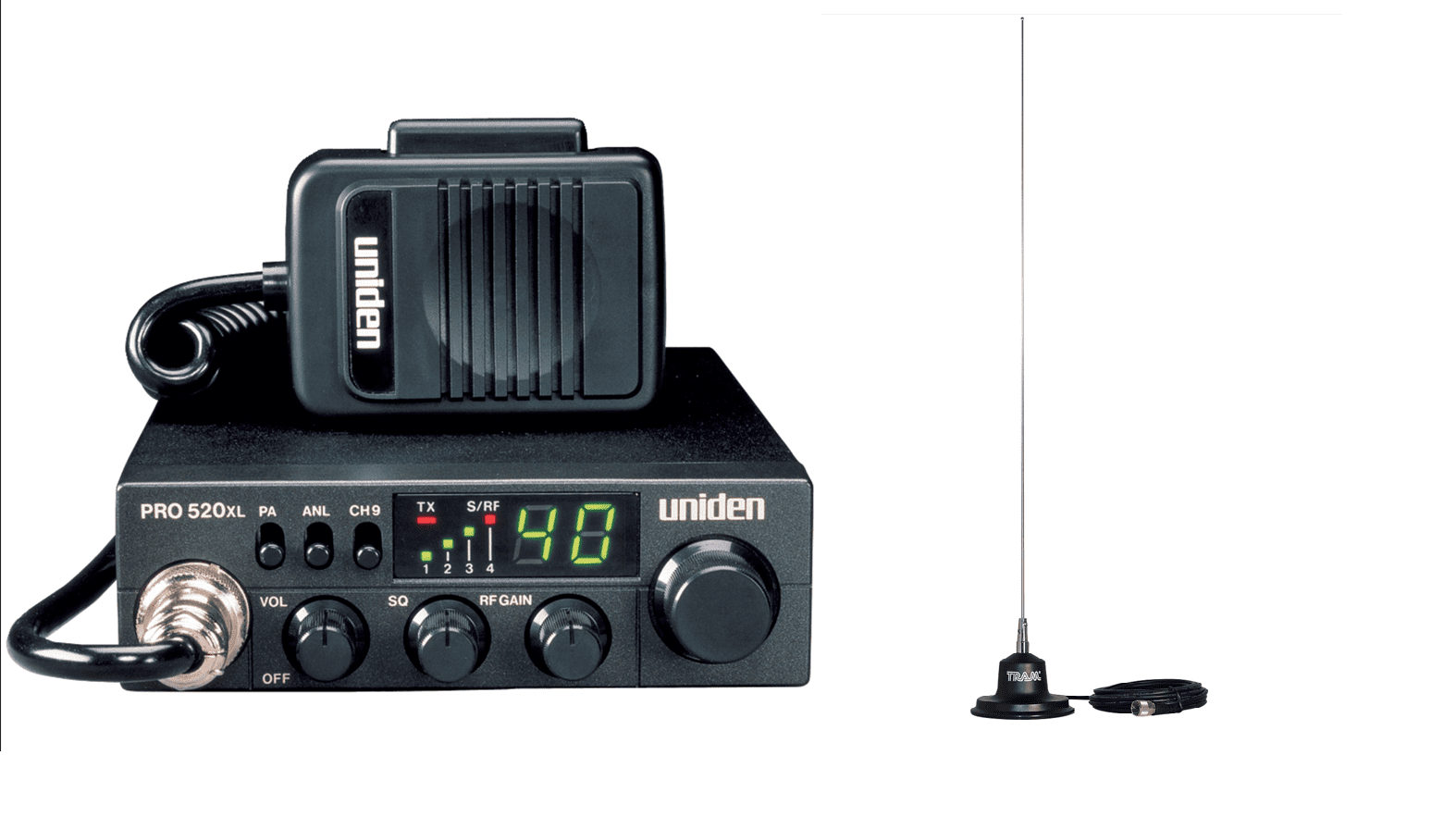 Uniden PRO520XL 40-Channel Compact CB Radio and Tram Antenna Kit ...